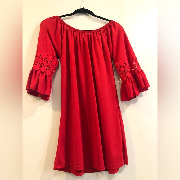Tops | Red Tunic Off Shoulder Shirtdress | Poshmark